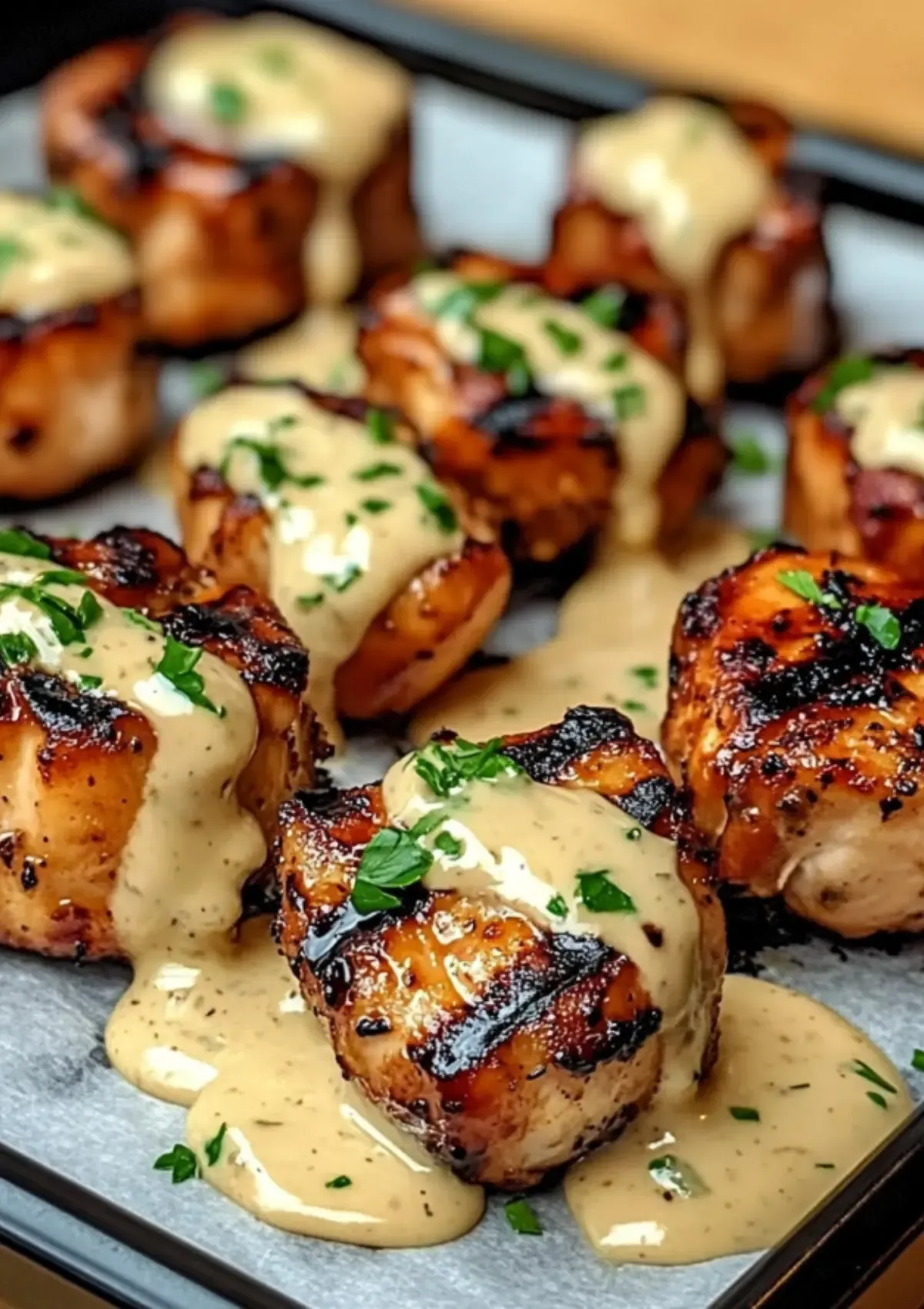 Grilled Chicken Bites with Creamy Garlic Sauce