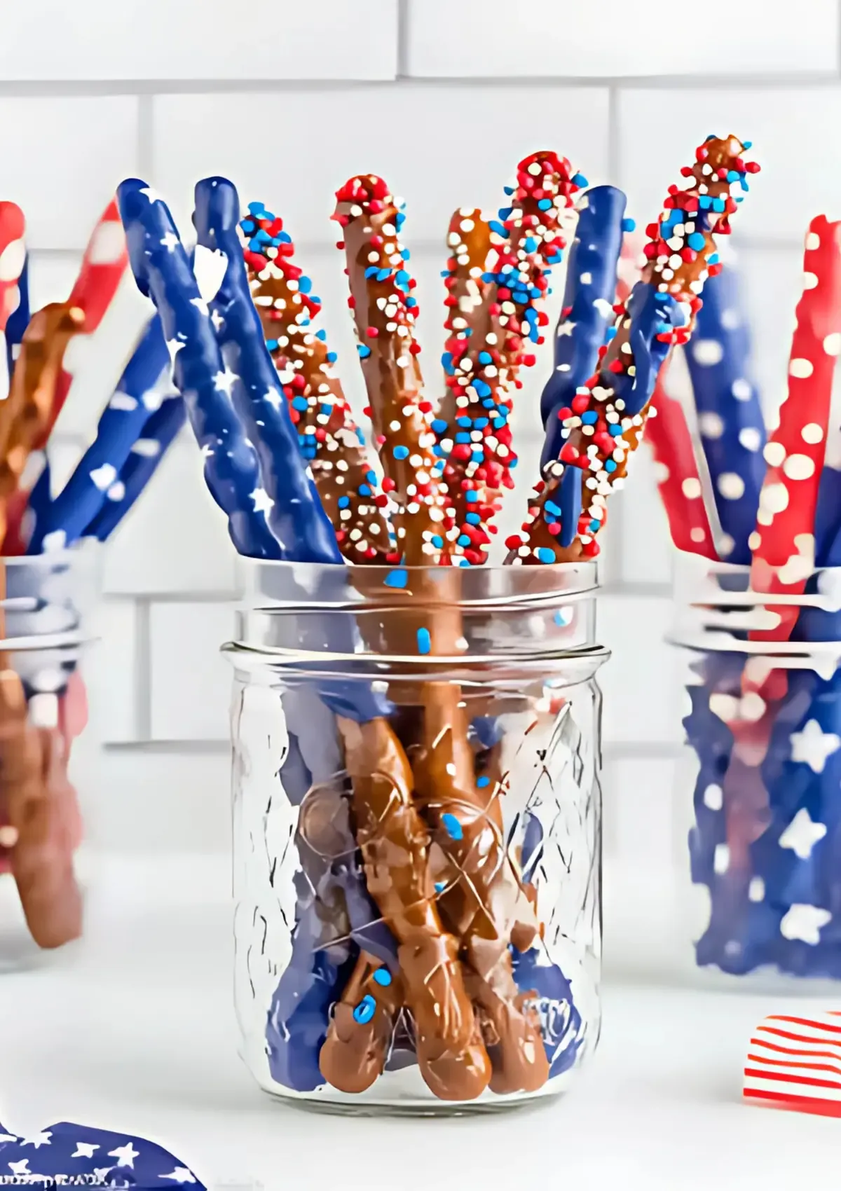 Easy Patriotic Pretzel Rods Recipe Red White Blue Treats