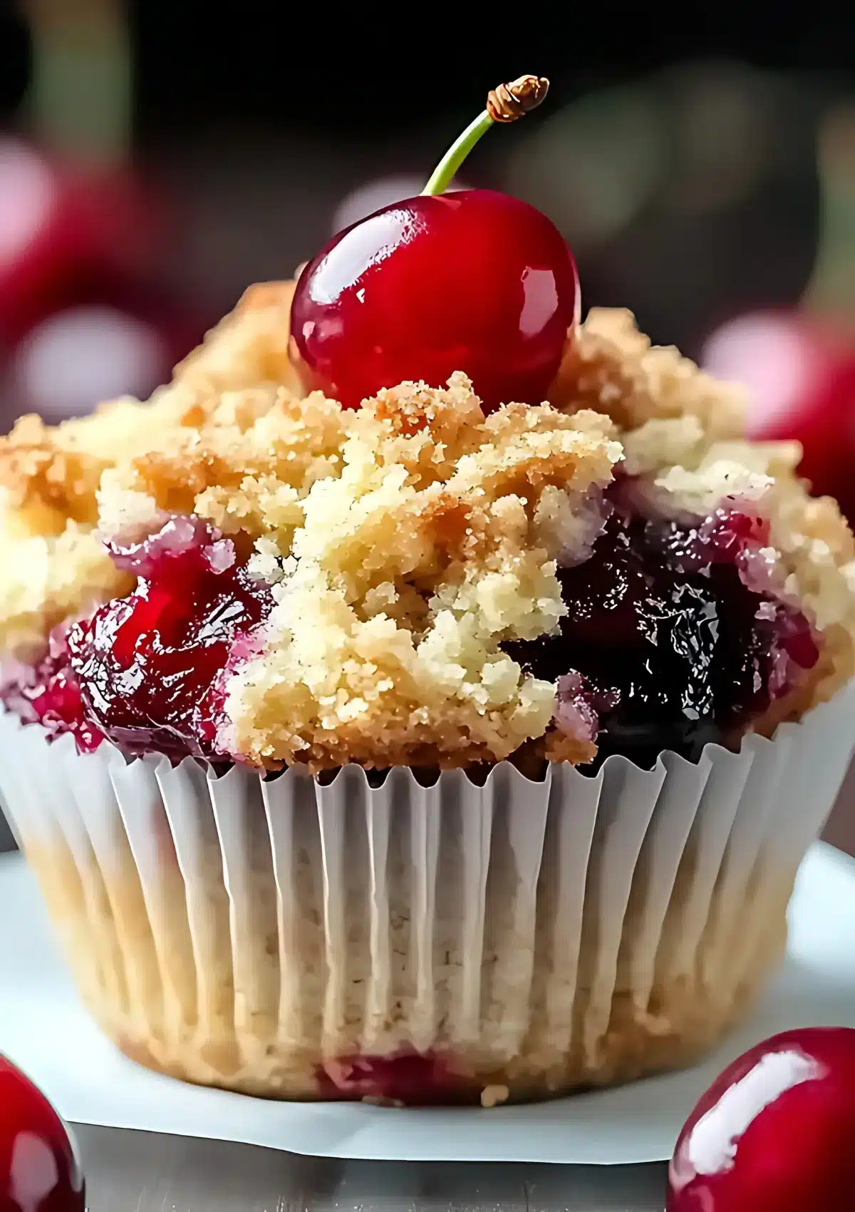 Cherry Cobbler Muffins with Streusel Topping - Easy Recipe