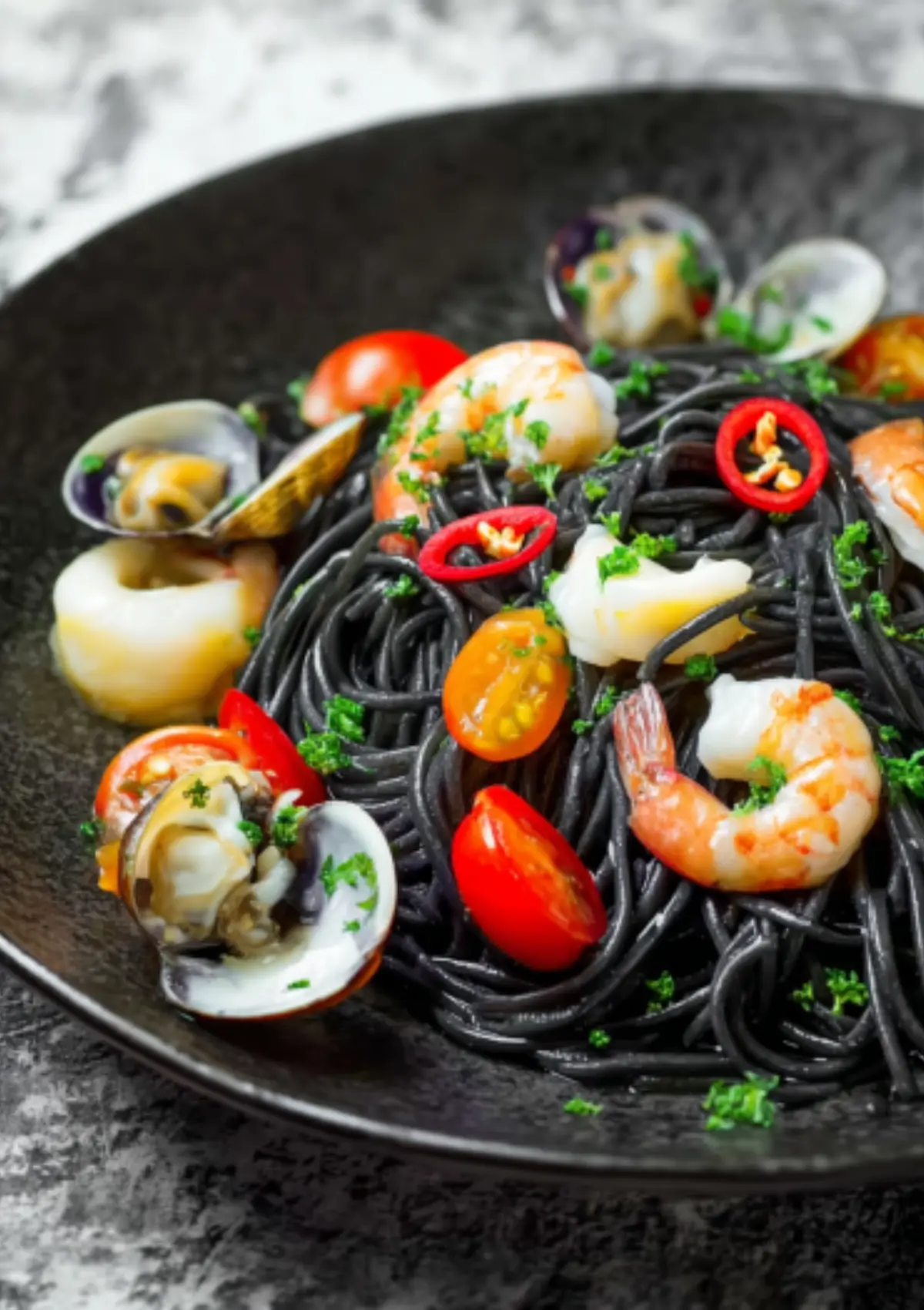 Squid Ink Pasta With Seafood